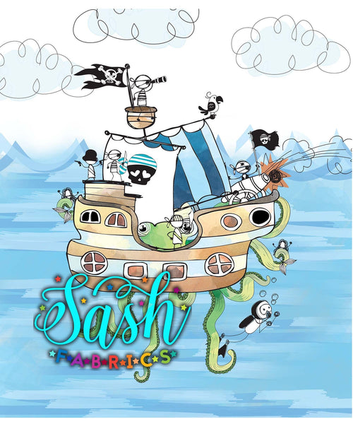 ADULT Doodle Ship Panel – Sash Fabrics- Jackie